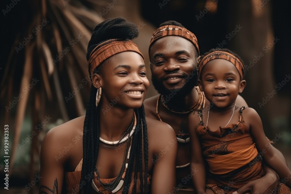 This beautiful black family represents an African tribe, showcasing the ...