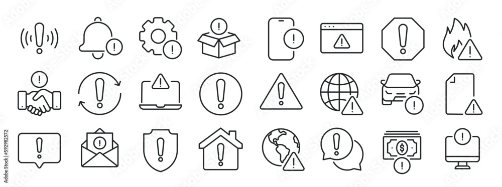 Alert, warning symbol thin line icons. Editable stroke. For website ...