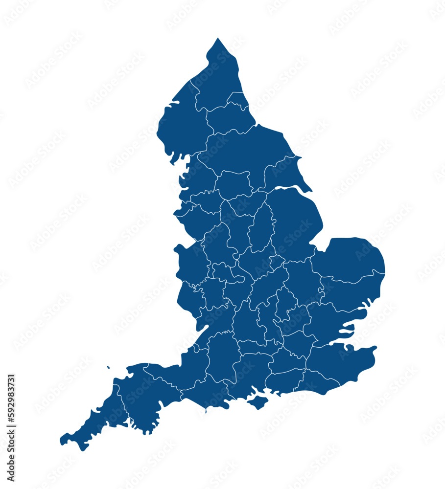 England map with blue administration regions map Stock Vector | Adobe Stock