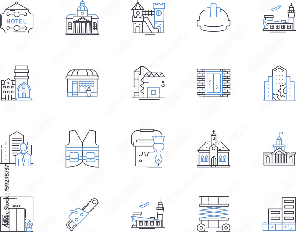 Vetor de Construction tools outline icons collection. Shovel, Hammer ...