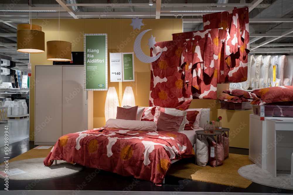 PENANG, MALAYSIA - APR 13, 2023: IKEA bedroom interior with Raya ...