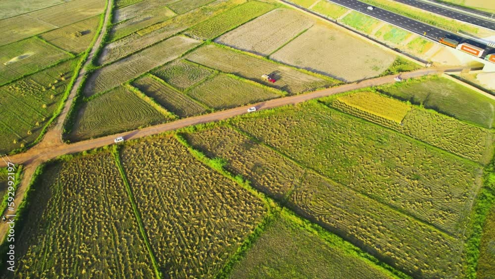 pan up reveal from small share feilds farms to interstate express six ...