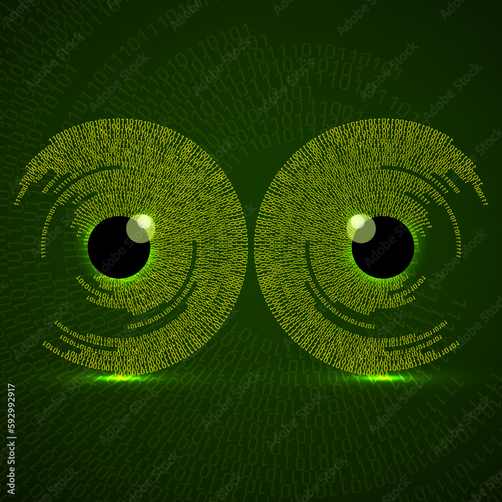 Two digital eye with binary code, technology oncept. Futuristic tech secure surveillance Stock ...