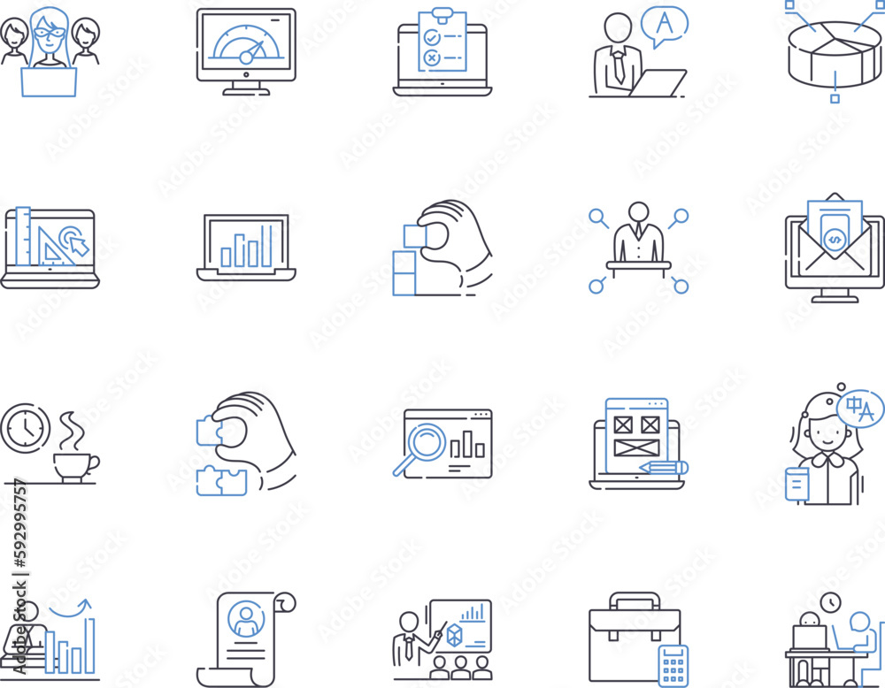 Vetor de Workflow and employee outline icons collection. Workforce ...