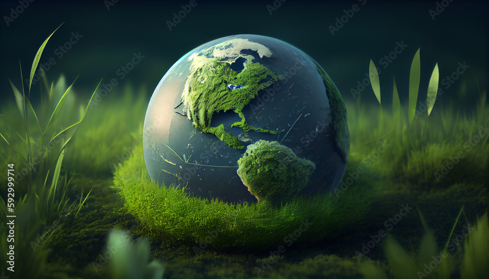 Green planet earth covered with grass. World Earth Day. World ...