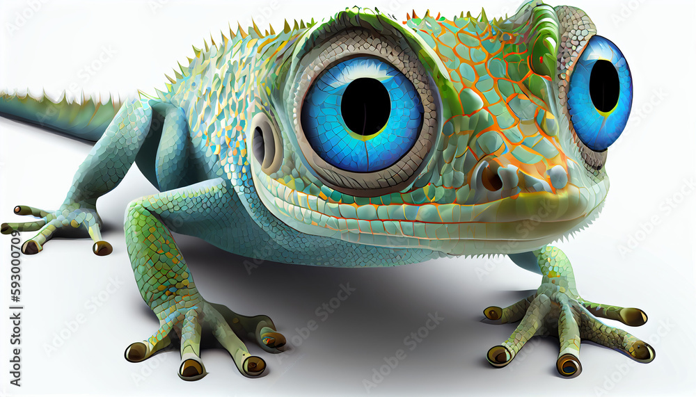 Lizard with big blue eye and big blue eyes isolated on white background ...