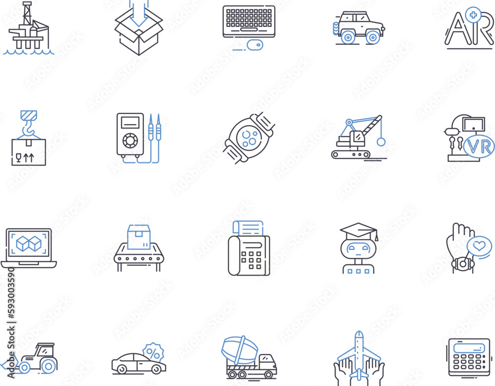 Machines outline icons collection. Robots, Automata, Engines, Automation, Computers, Motors ...