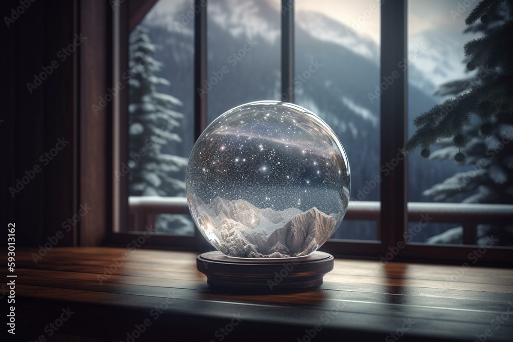 Ilustración de una bola de cristal con un paisaje nevado en su interior ...