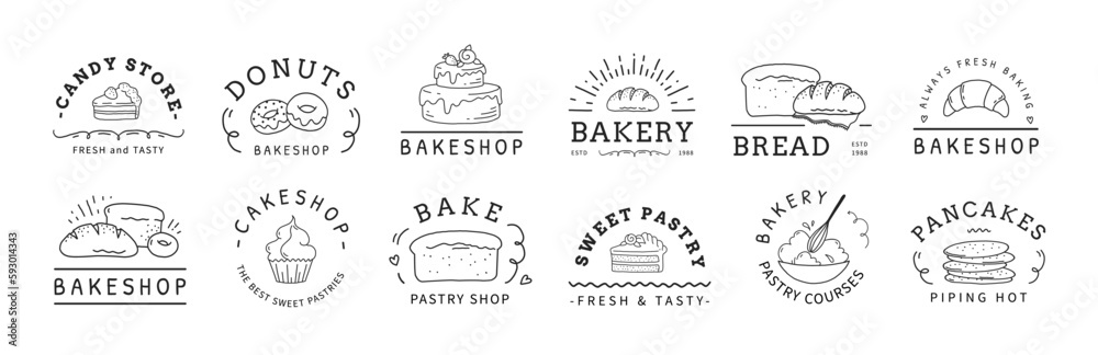Sweet hand drawn pastry logotype. Homemade food, bakery cuisine ...