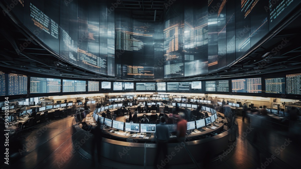 Illustration of trading floor, stock market exchange indoor backgrounds ...