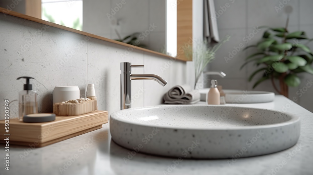Illustration of modern clean bathroom counter top made of stone, sink ...