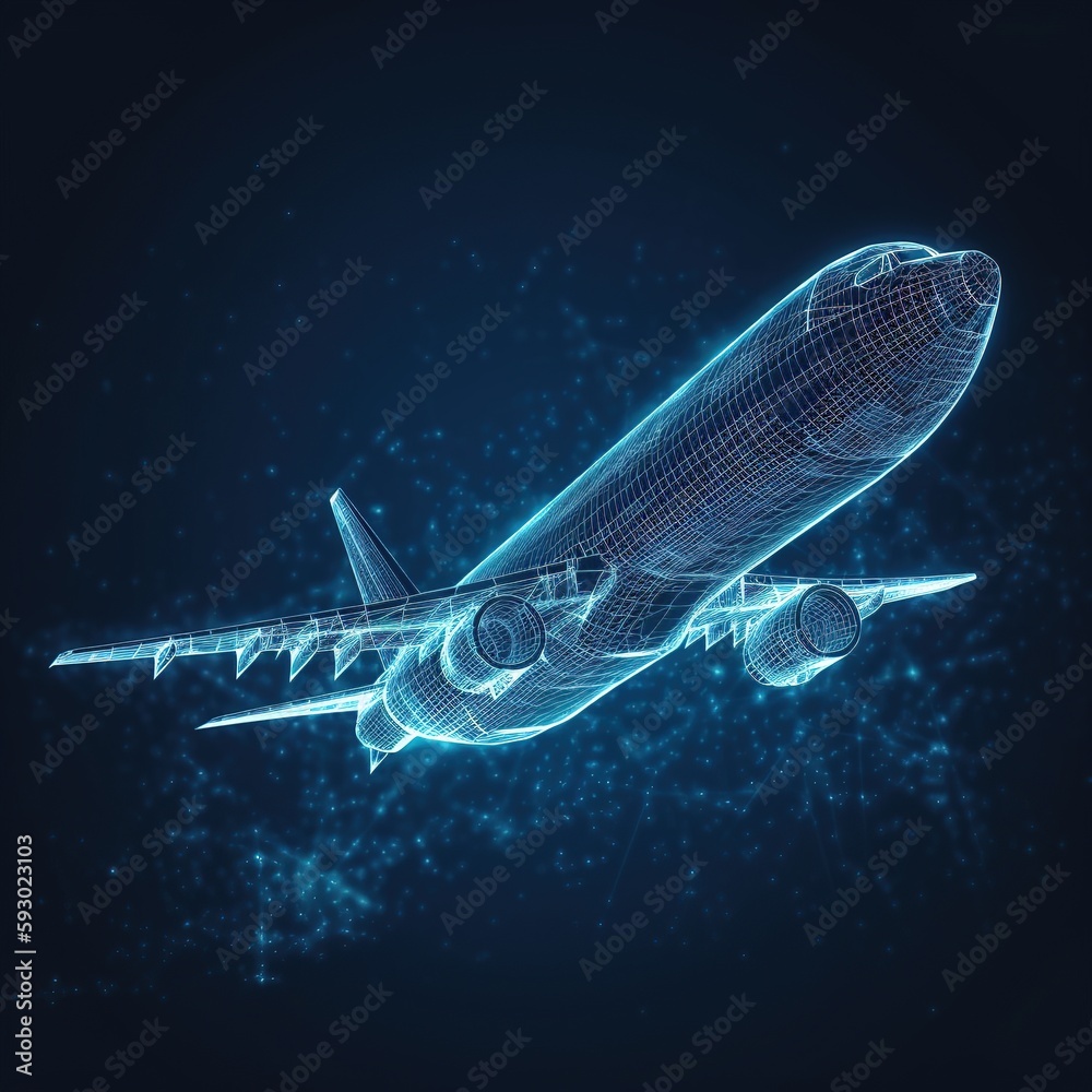 airplane, an abstract vector wireframe of an airliner. Concept of ...