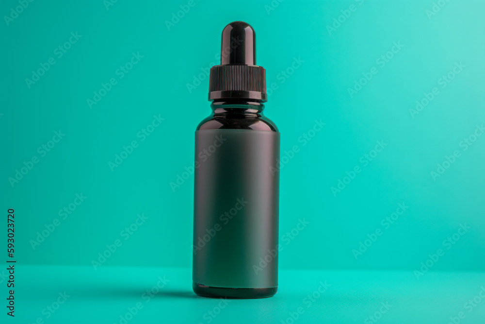 Blank vape liquid bottle mock-up template against a solid blue color ...
