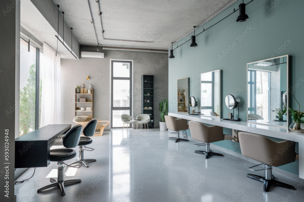 Modern beauty salon featuring sleek minimalist furniture, clean lines ...