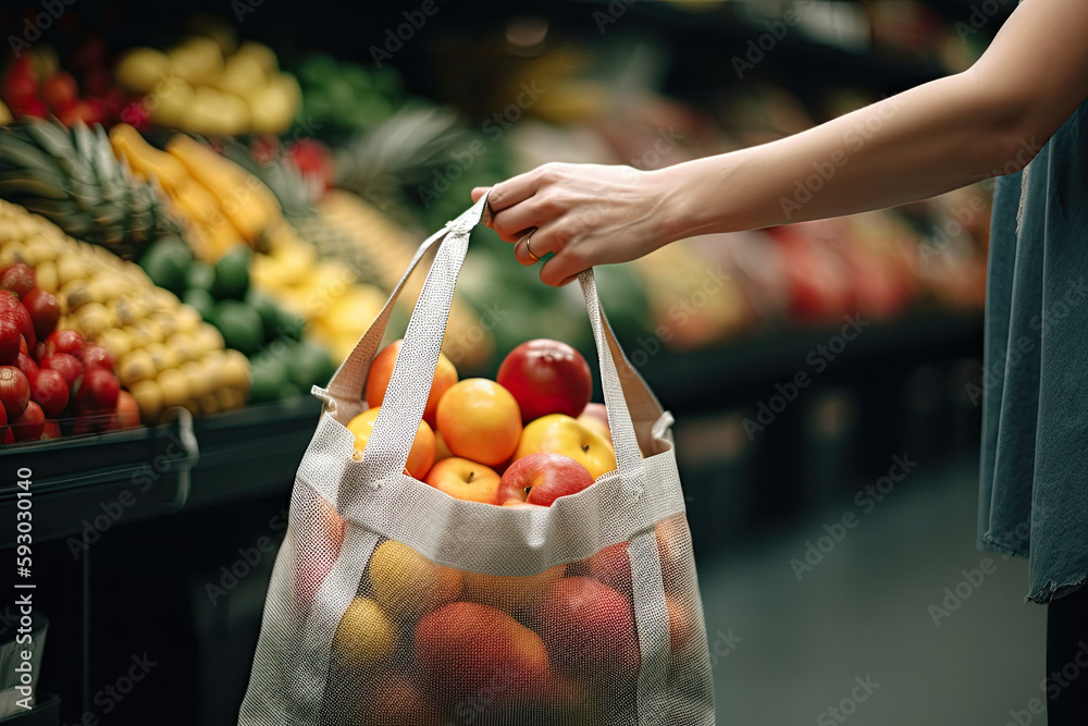 someone holding a bag full of fruit in front of the other fruits and ...