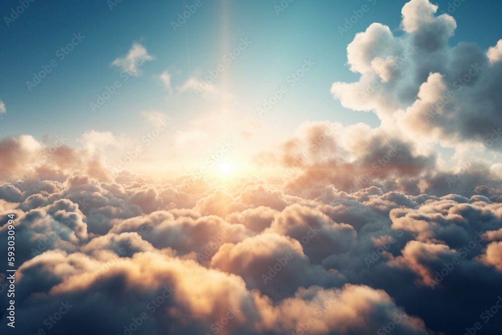 Background of morning sun filled clouds. Blue, white, and pastel ...