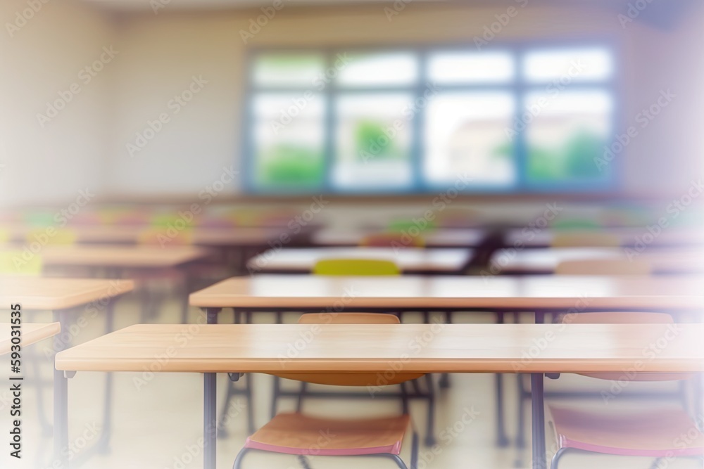 School classroom closed in blur background without young student ...