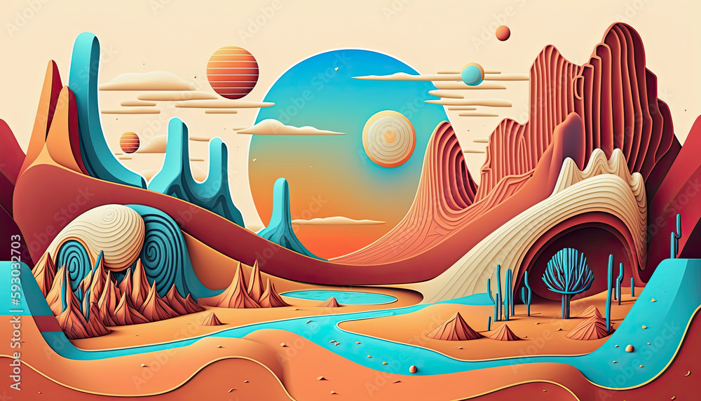 Beautiful generative AI illustration of simple layered vector style ...