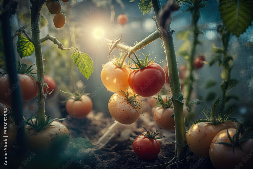 Concept Generative AI illustration of tomato plants gorwing inside ...