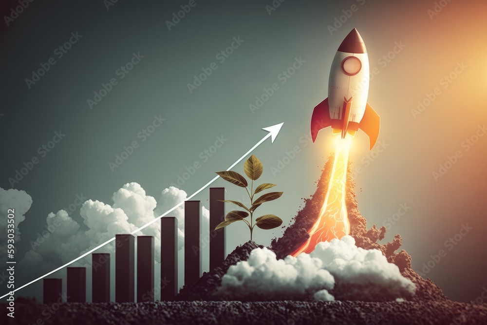 Growth concept with a chart and a rocket flying up. Generative AI Stock-Illustration | Adobe Stock