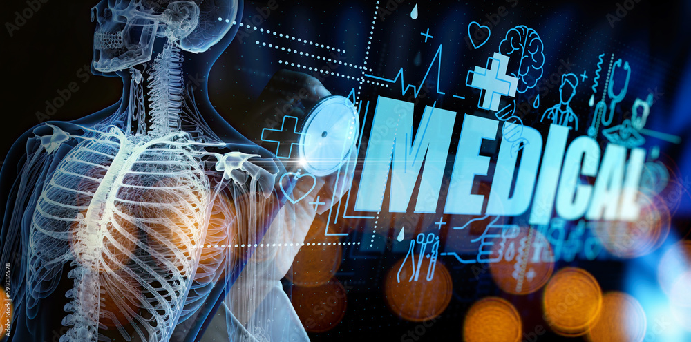 Medicine doctor hand with stethoscope working with Ai medical network ...