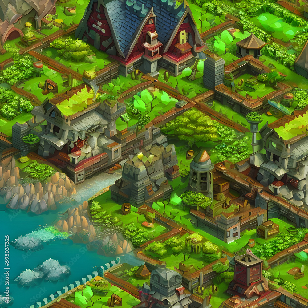 Generic Isometric Environment. Oil Painting Style. Content for RPG and ...