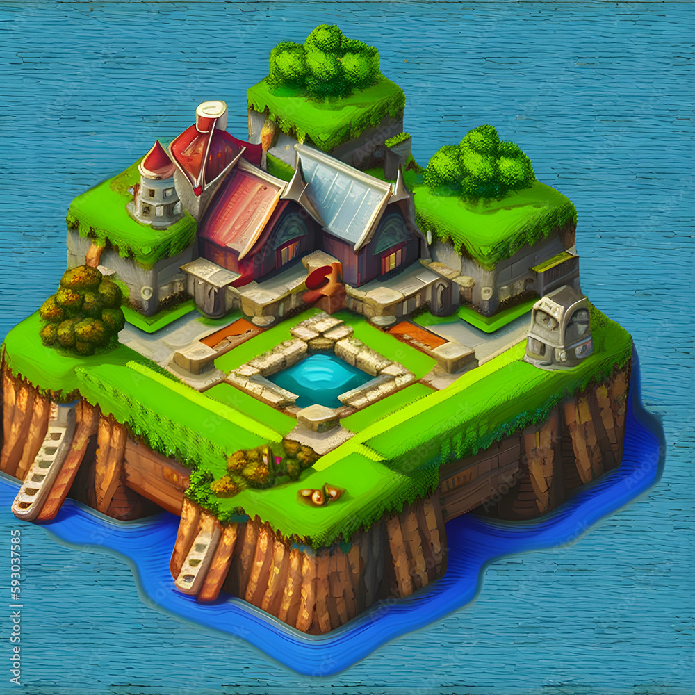 Generic Isometric Environment. Oil Painting Style. Content for RPG and ...