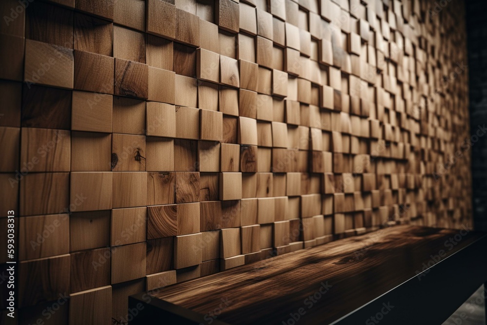 3D, Soft sheen Mosaic Tiles arranged in the shape of a wall. Wood ...