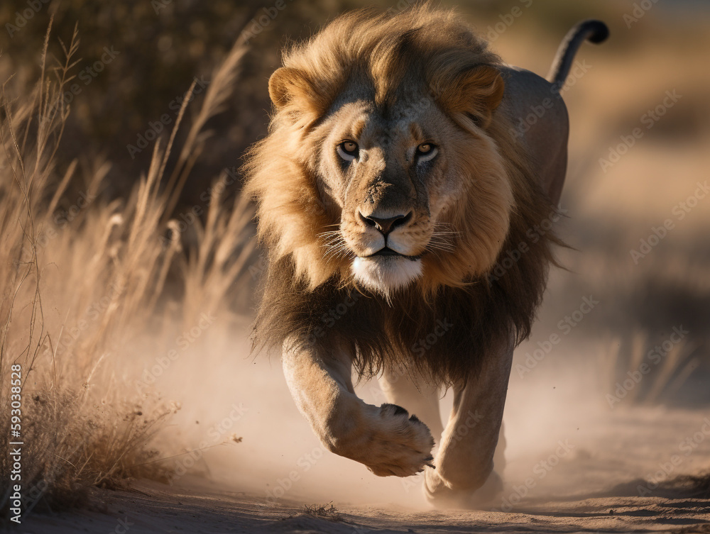 Lion Walking Towards Camera