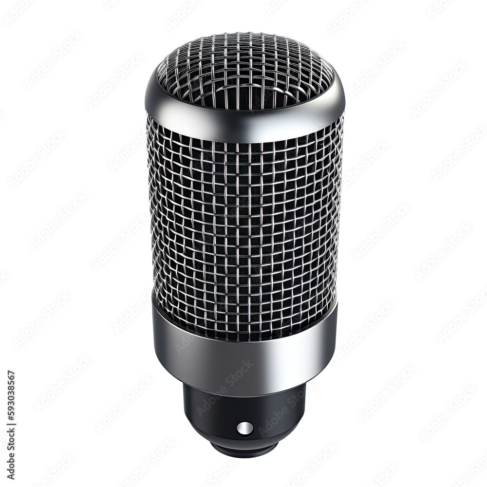 3D Icon Of Microphone With Silver Mesh Grille And Black Body. On An ...