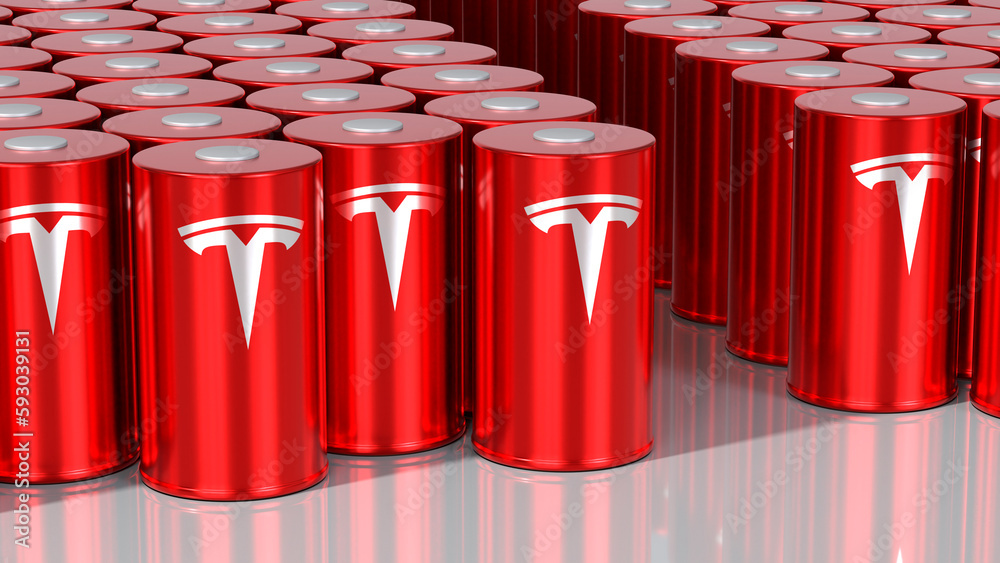 Lithium-ion red 4680 Tesla battery pack, High-capacity accumulator cell ...