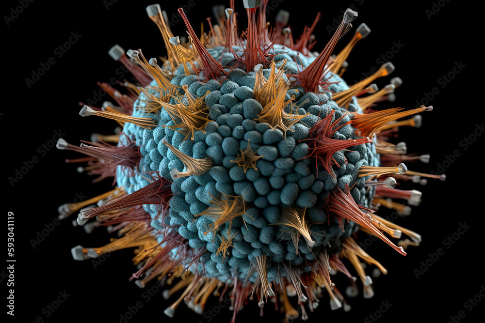 Generative AI illustration of the covid 19 Virus seen from an electron ...