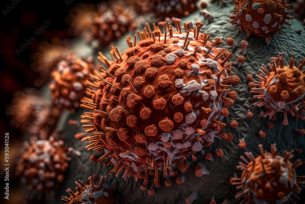 Generative AI illustration of the covid 19 Virus seen from an electron ...