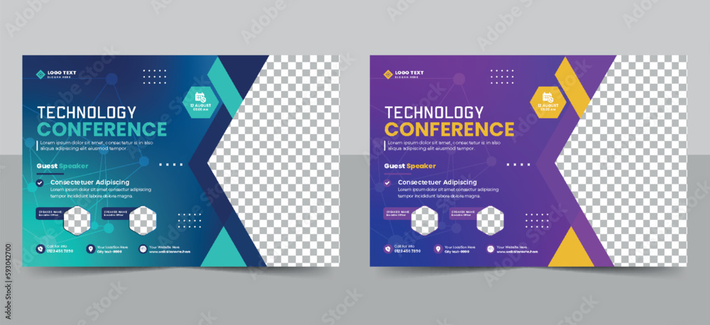 Vetor de Creative technology conference webinar flyer template and ...