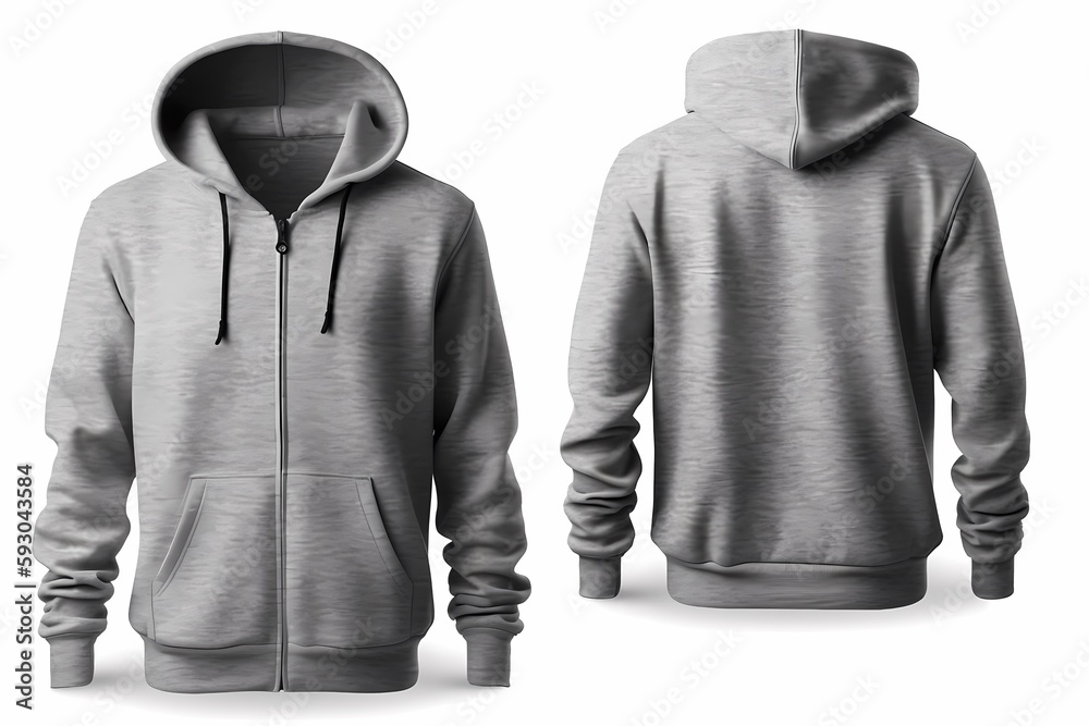 Heather Gray hoodie with zipper template. Hoodie sweatshirt long sleeve with clipping path ...
