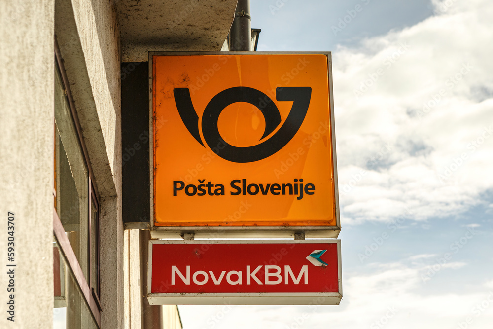 Ptuj, Slowenia - April 02 2023: Logo sign of Posta Slovenije, a ...