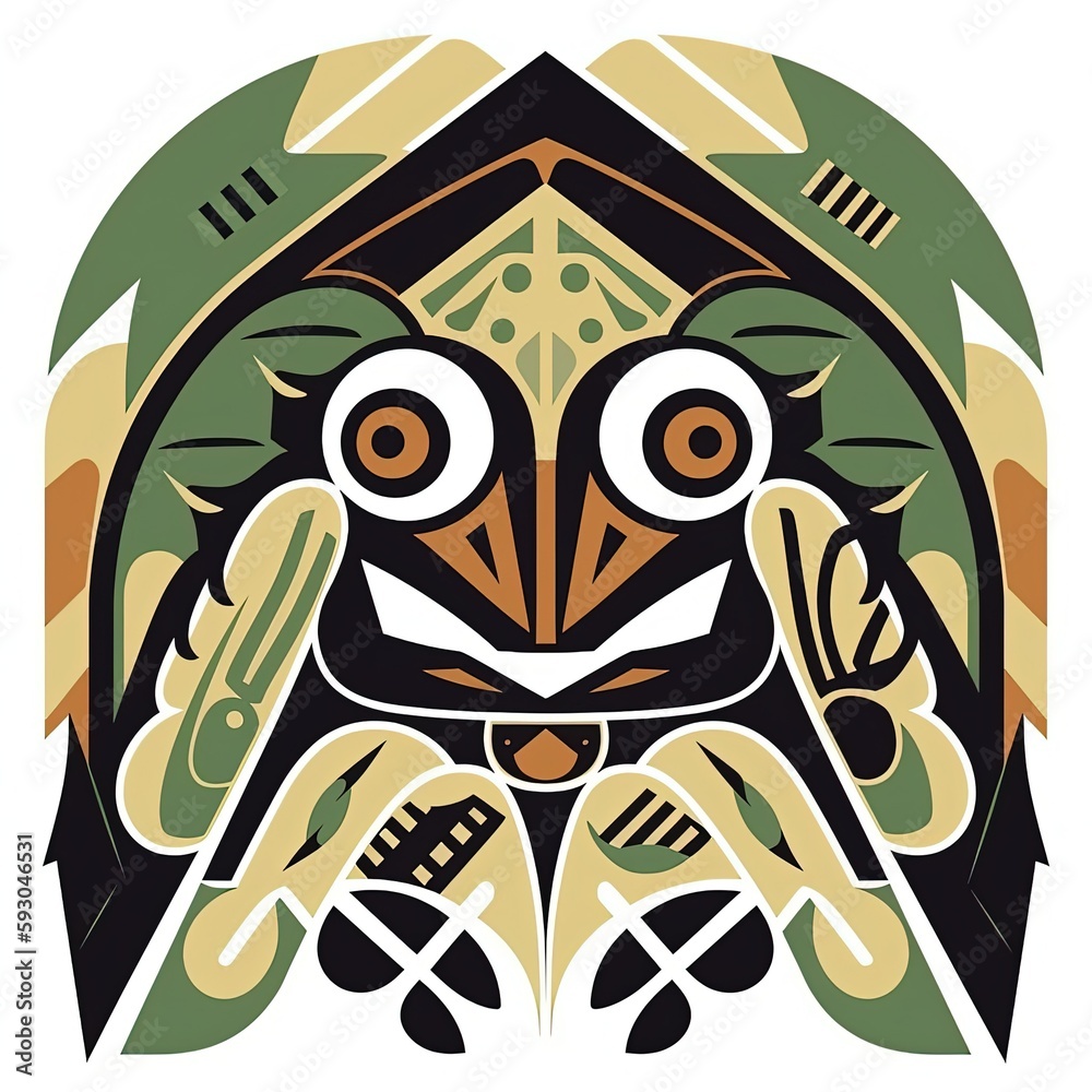 Detailed Aztec abstract frog cartoon face design. Generative AI Stock ...