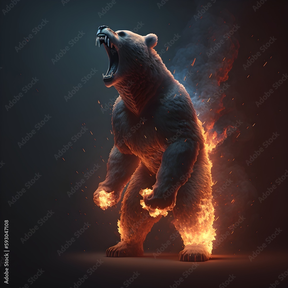 giant fire bear roaring realistic fantasy 8k resolution volumetric ...
