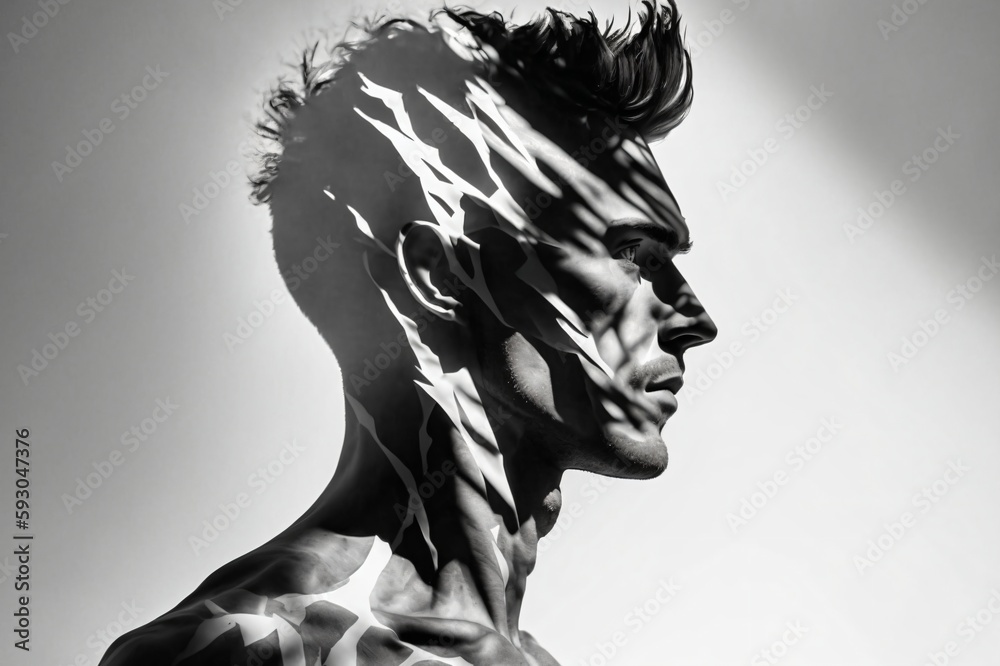 man with pointed nose and erect dark hair in side profile created with ...