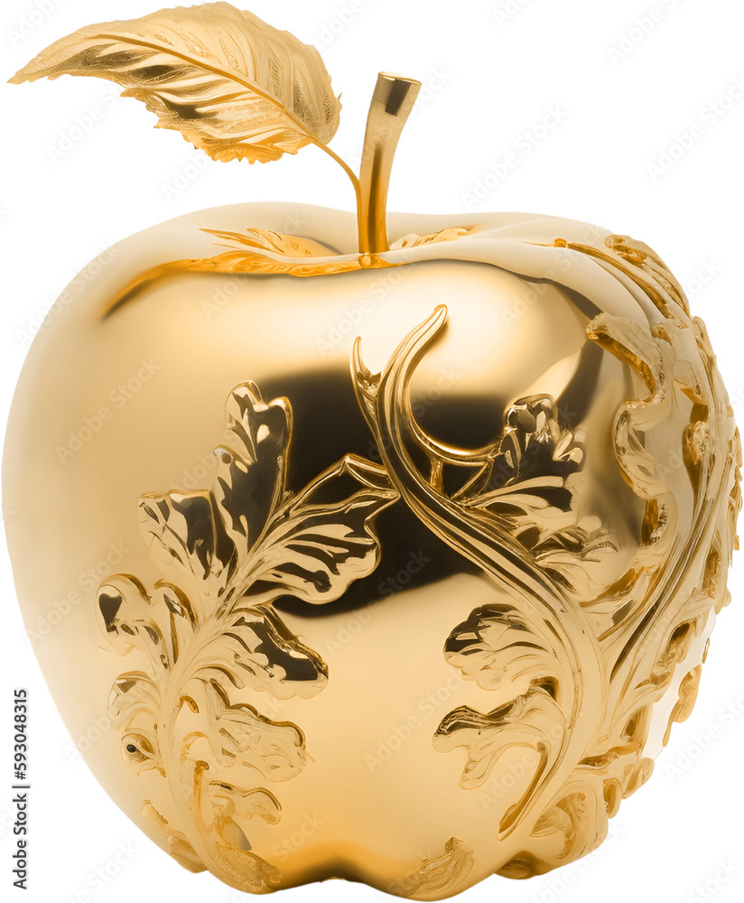 Golden apple isolated. Gold fruit apple on transparent background ...