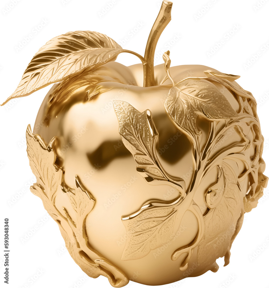 Golden apple isolated. Gold fruit apple on transparent background ...