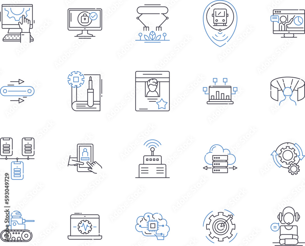 Smart office technology outline icons collection. Smart, Office ...