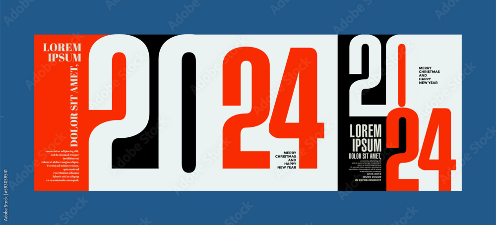 2024 Colorful set of Happy New Year posters. Abstract design with ...