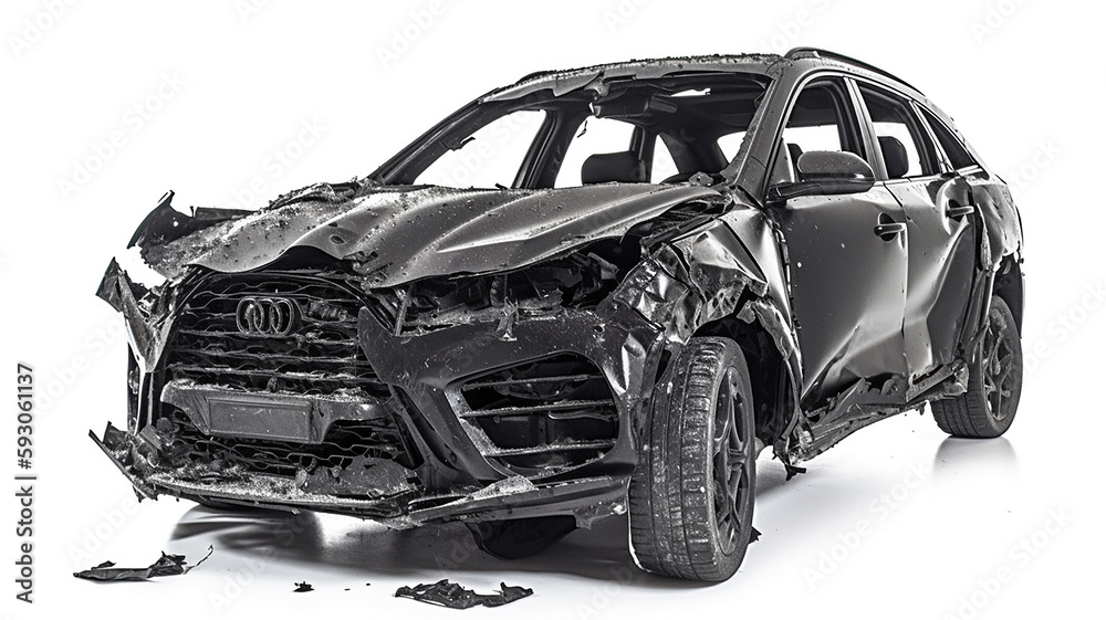 car destroyed isolated on white background. Generative Ai Stock ...
