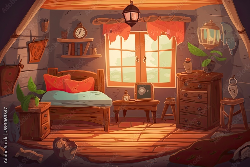 nighttime inside of a kids' bedroom with a pirate motif. Generative AI ...