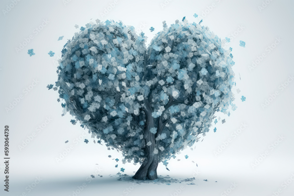 arbol con hojas azules en forma de corazón, sobre fondo blanco ...