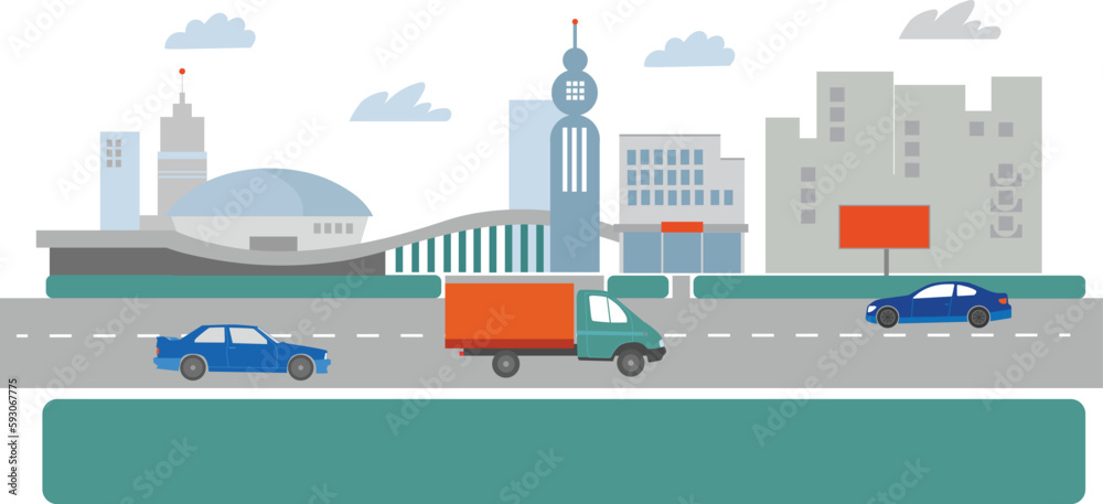 City landscape with cars. Vector illustrations Stock Vector | Adobe Stock