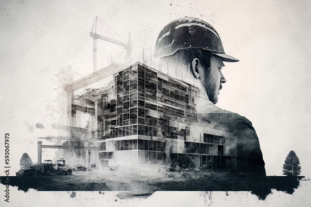 Civil engineer and construction work, double exposure effect ...