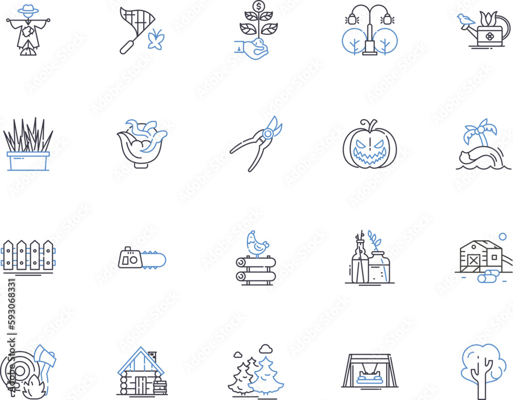 Horticulture outline icons collection. horticulture, gardening ...