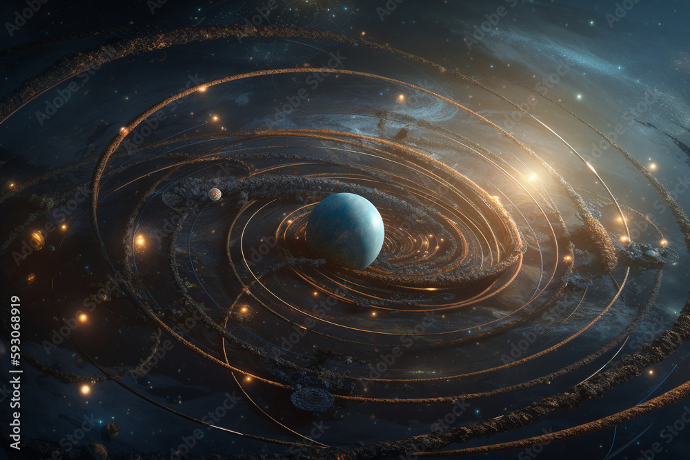 An abstract surreal 3D render of solar system and planets in cosmic ...